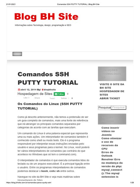 Comandos Ssh Putty Tutorial Blog Bh Site Pdf Gestão De Tecnologia Da Informação Dados De
