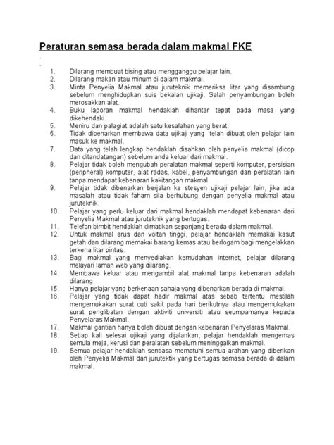Peraturan Semasa Berada Dalam Makmal Fke Pdf