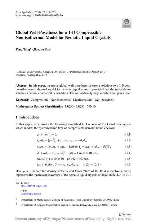 Global Well Posedness For A 1 D Compressible Non Isothermal Model For Nematic Liquid Crystals