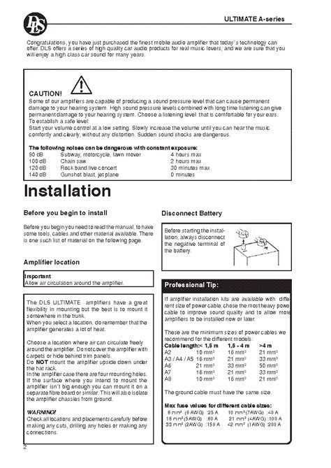 Dls Ultimate A Series Amplifiers A2 A3 A4 A5 A6 A7 How To Install And Operate Manual Service