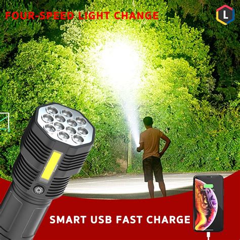 Usb Flashlight Strong Light Super Bright Long Range Home Multi Function Cob Portable With Side