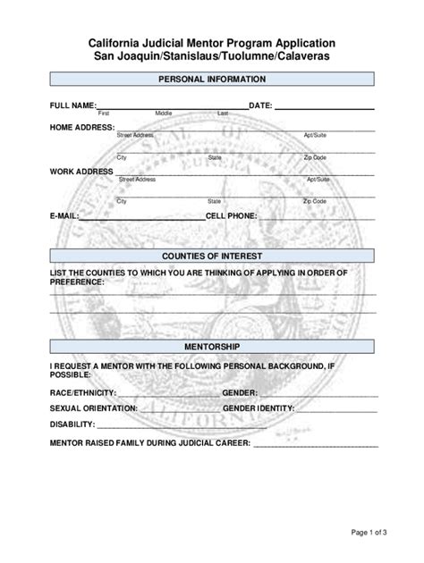 Fillable Online California Judicial Mentor Program Application San Joaquin Fax Email Print