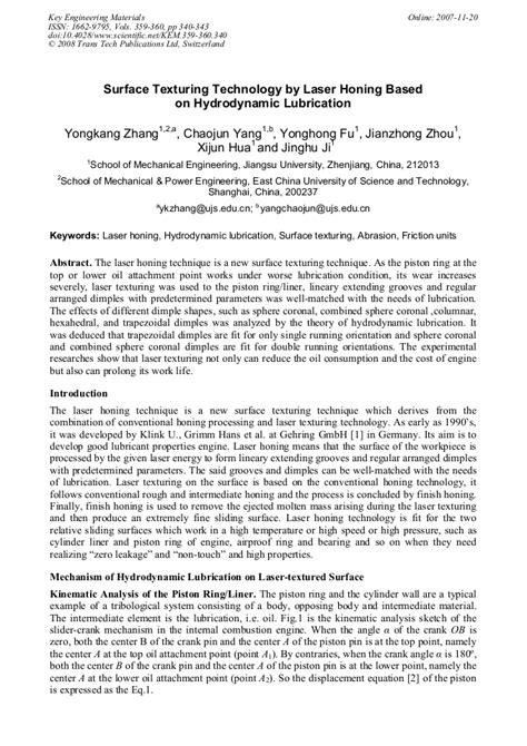 Surface Texturing Technology By Laser Honing Based On Hydrodynamic Lubrication Scientific Net
