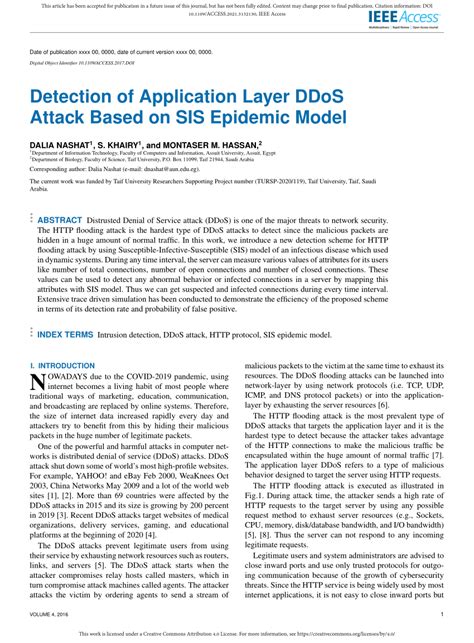 pdf detection of application layer ddos attack based on sis epidemic