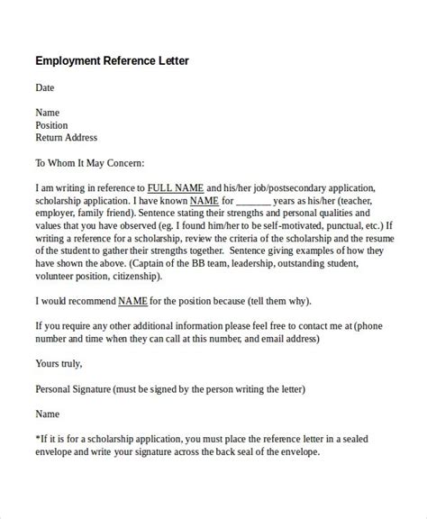 Employment Reference Letter Templates Free Sample Example Format