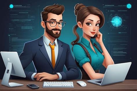 Premium Photo Vector Profession Characters Man And Woman Programmer