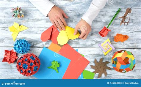 Man Creating Origami Top View Stock Image Image Of Handiwork Paper 145768233