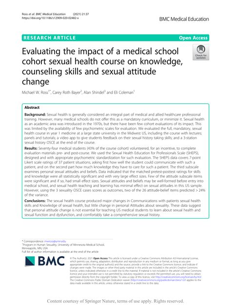 Pdf Evaluating The Impact Of A Medical School Cohort Sexual Health