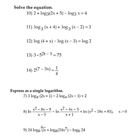 Solved Solve The Equation 10 2 Log3 2x 5 Log3 X 4 11
