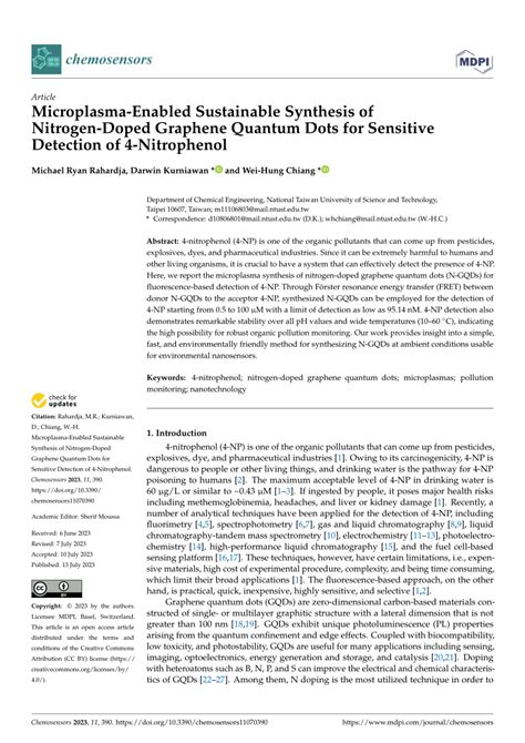 Pdf Microplasma Enabled Sustainable Synthesis Of Nitrogen Doped Graphene Quantum Dots For