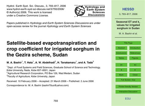 Pdf Satellite Based Evapotranspiration And Crop Coefficient For