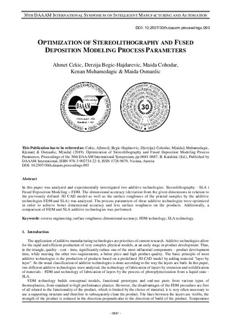 Pdf Optimization Of Stereolithography And Fused Deposition Modeling