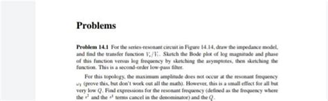 Solved Problems Problem For The Series Resonant Circuit Chegg