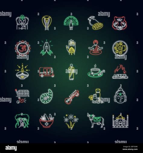 Indian Culture Neon Light Icons Set Stock Vector Image And Art Alamy