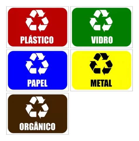 5 Adesivos Identificação Lixeira Coleta Seletiva 50x50 Parcelamento