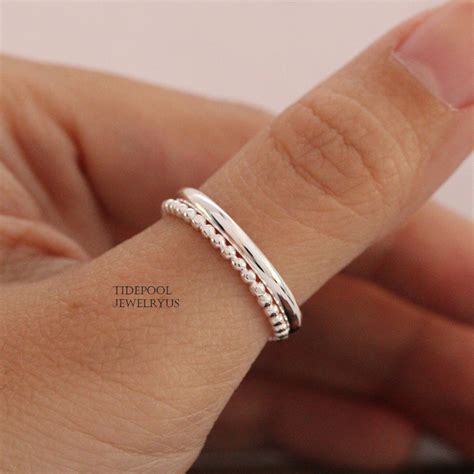 Set Of 2 Thumb Ring Stackable Ring Stacking Ring Midi Ring Thumb Rings Silver Thumb Rings