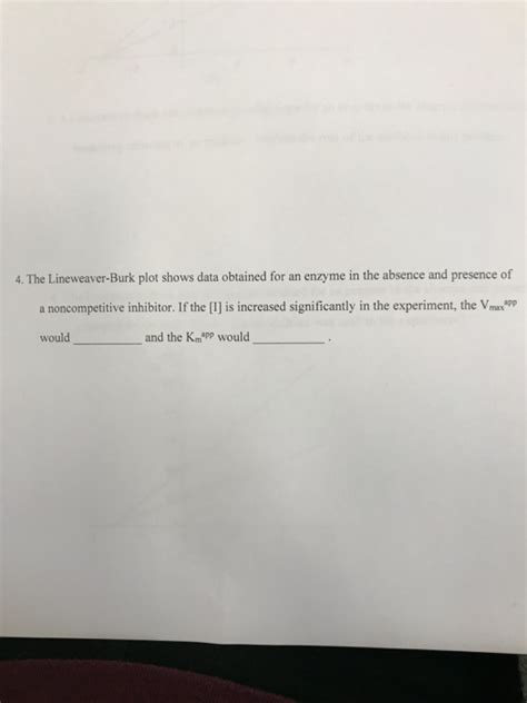 Solved 4 The Lineweaver Burk Plot Shows Data Obtained For