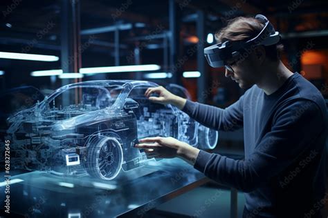 Automotive Engineer Working On 3d Prototypes Of Electric Cars Using Vr Virtual Reality Stock
