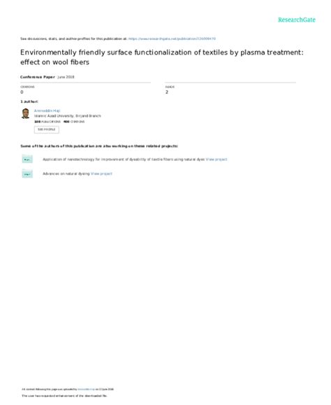 Pdf Environmentally Friendly Surface Functionalization Of Textiles By