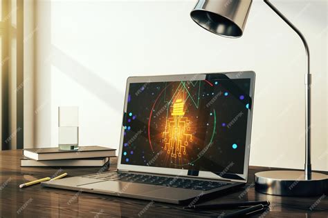 Premium Photo Creative Light Bulb Illustration With Microcircuit On Modern Computer Monitor