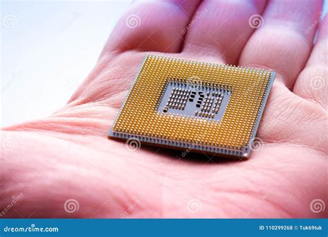 Technology Electronic Concept Cpu Microprocessor Chip In Hand Stock