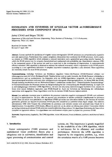 Pdf Estimation And Synthesis Of Singular Vector Autoregressive Processes Over Component Spaces