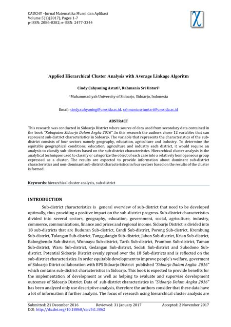Pdf Applied Hierarchical Cluster Analysis With Average Linkage Algoritm