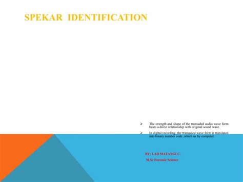Speaker Identificationpptx Digital Audio Computer Software And