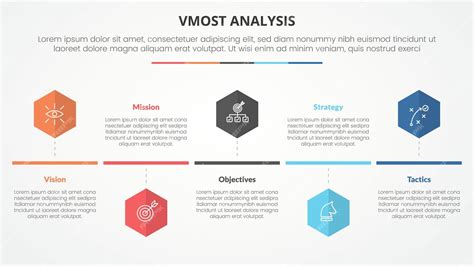 십육각형 또는 육각형 모양의 슬라이드 프레젠테이션을위한 Vmost 분석 템플릿 인포그래픽 개념 5 점 목록과 평면 스타일 터 프리미엄 벡터