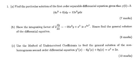 Solved A ﻿find The Particular Solution Of The First Order