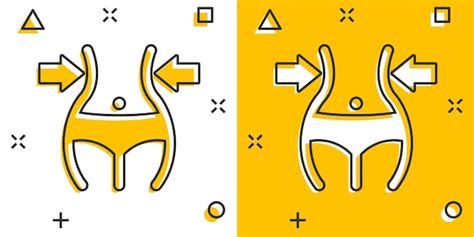 만화 스타일의 체중 감량 아이콘 흰색 격리 된 배경에 배꼽 만화 벡터 일러스트 레이 션 운동 허리 시작 효과 비즈니스 개념 프리미엄 벡터