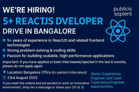 Referralalert Reactjs Frontenddeveloper Publicissapient Bangalorejobs Hiring Techjobs
