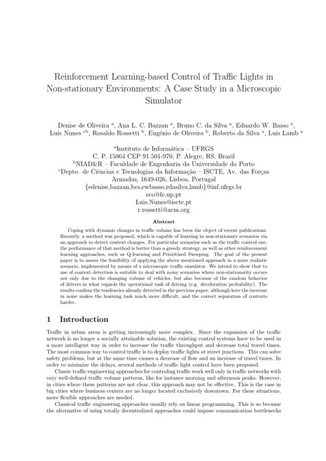 Pdf Reinforcement Learning Based Control Of Traffic Lights In Non Stationary Environments A