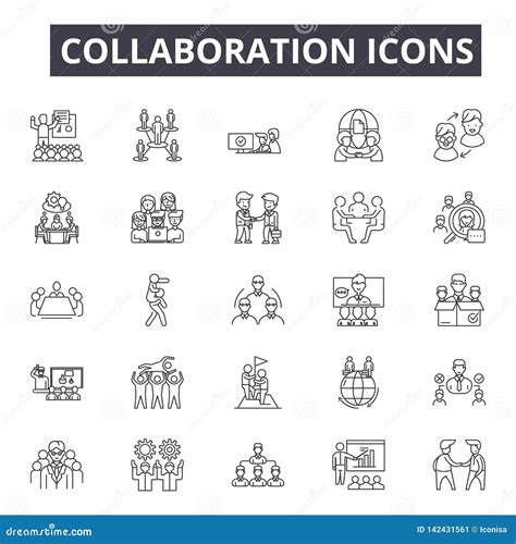 Collaboration Line Icons For Web And Mobile Design Editable Stroke Signs Collaboration Outline