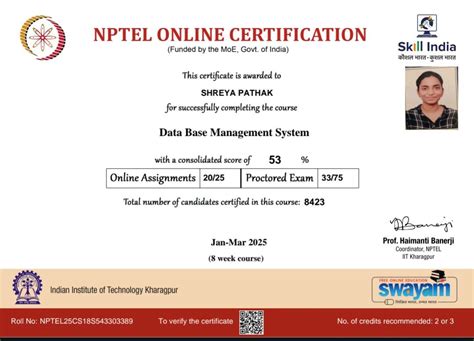 nptel iitkharagpur databasemanagement learning certification