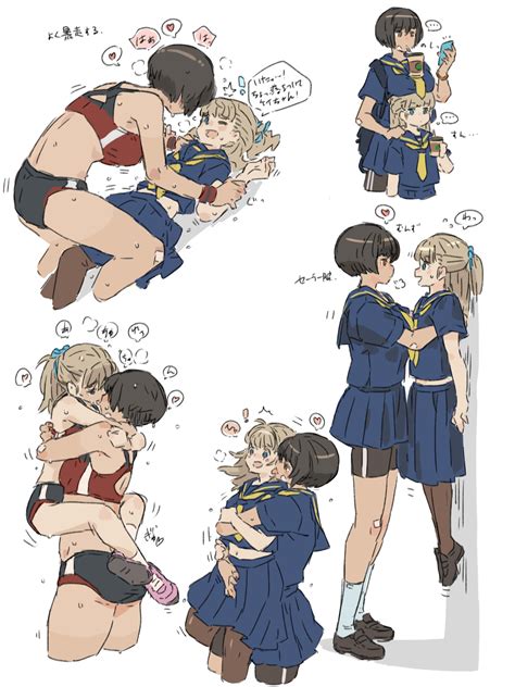 M K Kei M K Rika M K Original Highres 2girls Blue Eyes Breast Rest Breasts Breasts