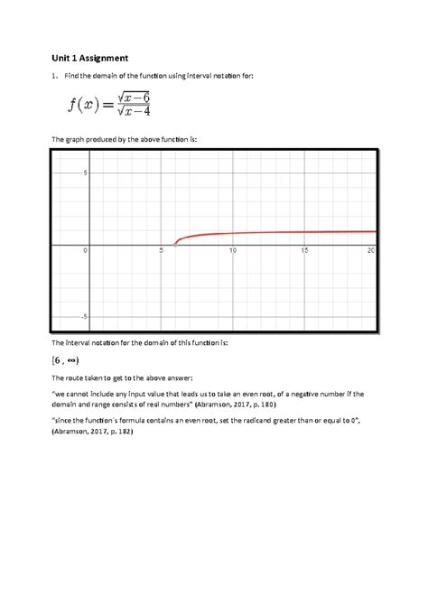 Math 1201 Unit1 Written Assignment Unit 1 Assignment Find The Domain Of The Function Using