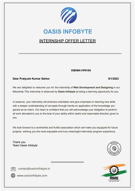 Pratyush Kumar Sahoo On Linkedin Oasisinfobyte Internship Opportunity Experience Learning