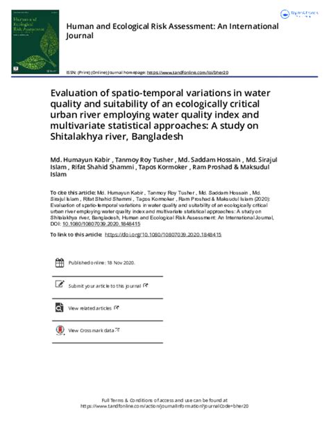 Pdf Evaluation Of Spatio Temporal Variations In Water Quality And Suitability Of An