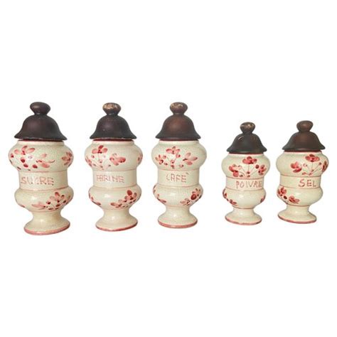 French Sugar Coffee Salt Pepper And Flour Kitchen Pots In White