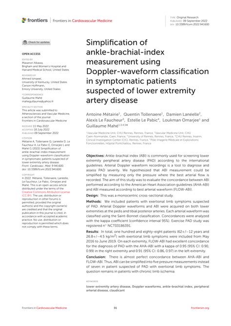 Pdf Simplification Of Ankle Brachial Index Measurement Using Doppler
