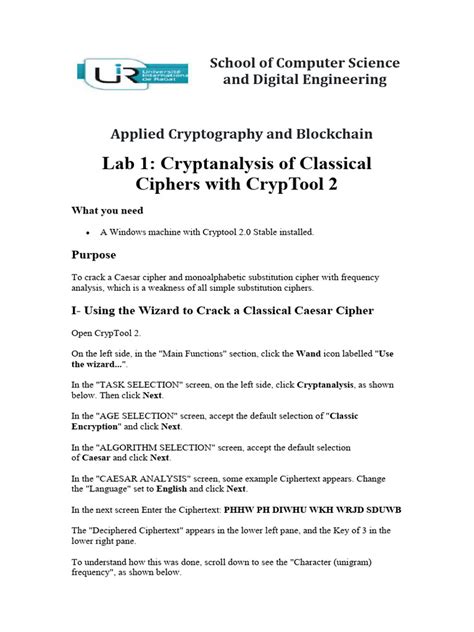 Lab 1 Cryptanalysis Of Classical Ciphers With Cryptool 2 Pdf Cipher