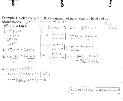 46 Variation Of Parameters B Example 1 Solve The Given De By Variation O F Parameters By