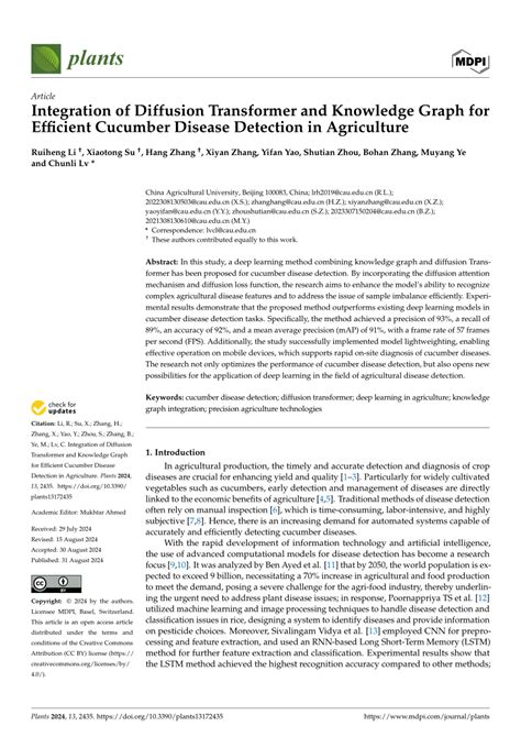 Pdf Integration Of Diffusion Transformer And Knowledge Graph For Efficient Cucumber Disease