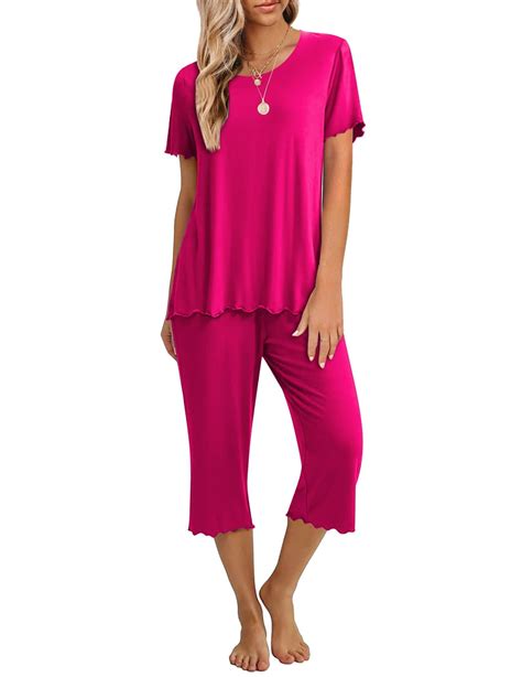 Ekouaer Womens Pajamas Set Short Sleeve Top With Capri Pants Pjs