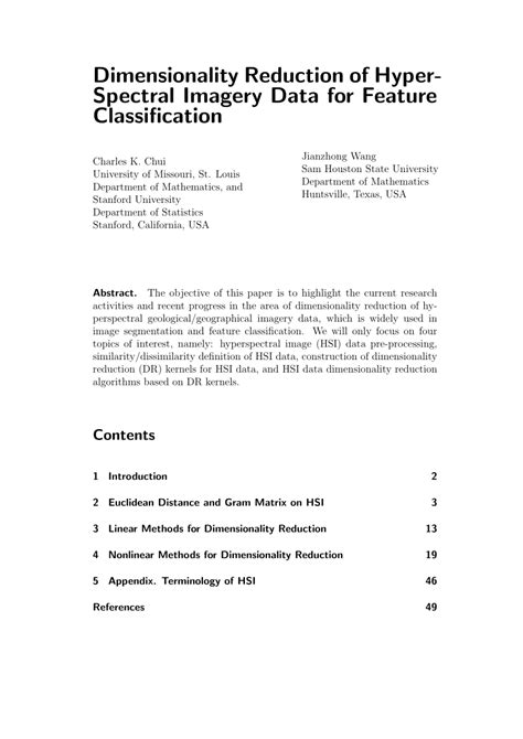 Pdf Dimensionality Reduction Of Hyper Spectral Imagery Data For