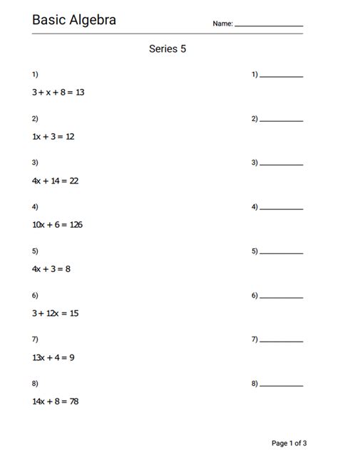 Math Basic Algebra Equations Worksheet Series 5 Geek Slop Online