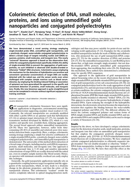 Pdf Colorimetric Detection Of Dna Small Molecules Proteins And