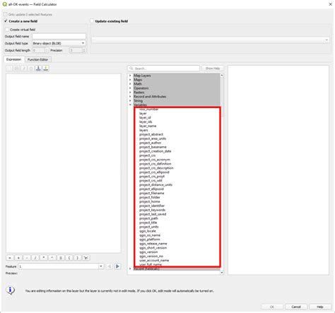 Qgis Map Variables Do Not Appear In Field Editor Or In Project Settings Geographic
