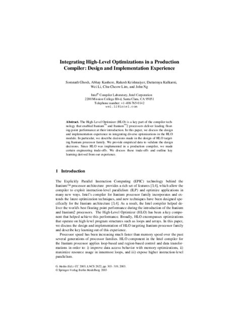 pdf integrating high level optimizations in a production compiler